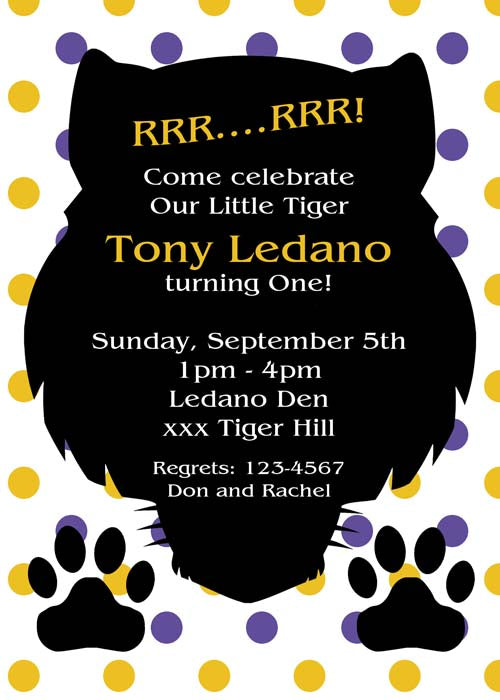 TIGER HEAD SILHOUETTE CUSTOM INVITATION – Rudman's Gifts