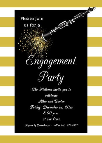 CLARINET AND BOLD STRIPE BORDER CUSTOM INVITATION – Rudman's Gifts